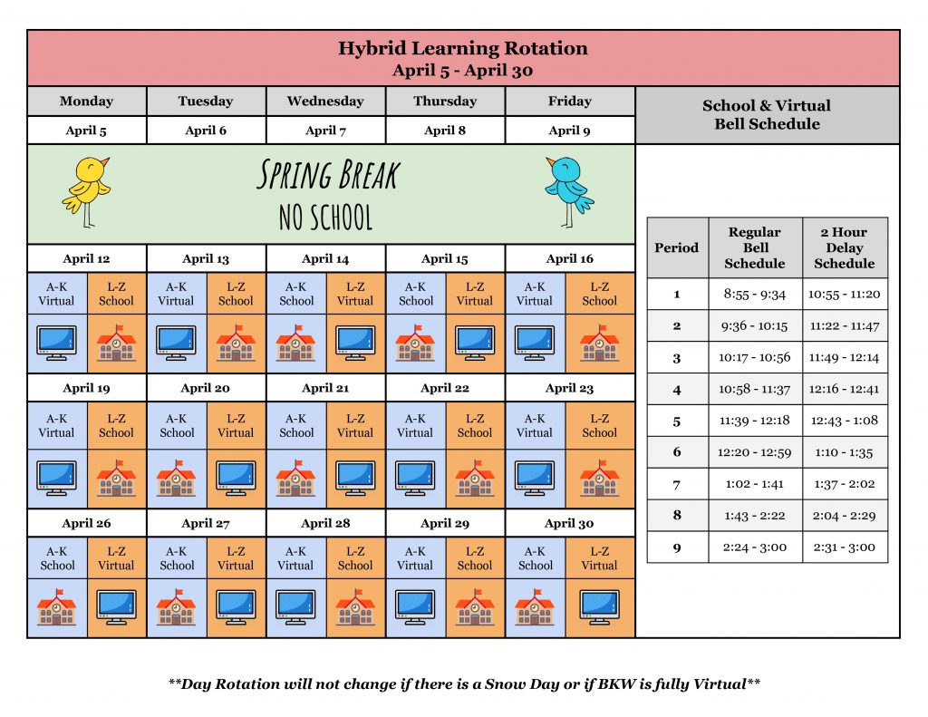 February - June BKW Secondary School Hybrid Learning Rotation Schedule ...